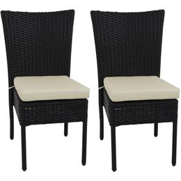 Neuwertig] 2er-Set Poly-Rattan Stuhl HHG 949, Balkonstuhl Gartenstuhl, stapelbar schwarz, Kissen creme - black