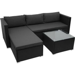 Neuwertig] Poly-Rattan Garnitur HHG 831, Balkon-/Garten-/Lounge-Set Sofa Sitzgruppe schwarz, Kissen dunkelgrau ohne Deko-Kissen - black