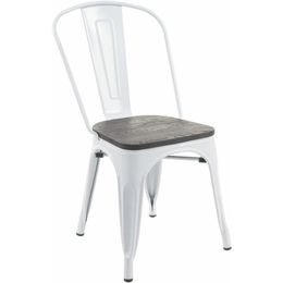 [NEUWERTIG] Stuhl HHG-893 inkl. Holz-Sitzfläche, Bistrostuhl Stapelstuhl, Metall Industriedesign stapelbar weiß - white