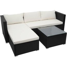 Neuwertig] Poly-Rattan Garnitur HHG 831, Balkon-/Garten-/Lounge-Set Sofa Sitzgruppe schwarz, Kissen creme ohne Deko-Kissen - black