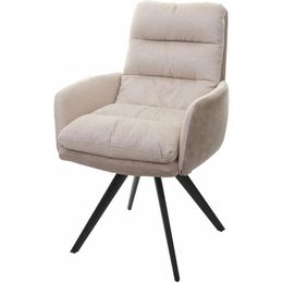 Neuwertig] Esszimmerstuhl HHG 847, Küchenstuhl Stuhl, drehbar Auto-Position Stoff/Textil creme, mit Armlehne - beige