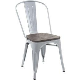 HHG - neuwertig] Stuhl 893 inkl. Holz-Sitzfläche, Bistrostuhl Stapelstuhl, Metall Industriedesign stapelbar grau - grey