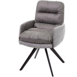 Neuwertig] Esszimmerstuhl HHG 847, Küchenstuhl Stuhl, drehbar Auto-Position Stoff/Textil hellgrau-grau, mit Armlehne - grey
