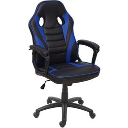 Neuwertig] Bürostuhl HHG 063, Schreibtischstuhl Drehstuhl Racing-Chair Gaming-Chair, Kunstleder schwarz/blau - blue