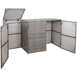 [NEUWERTIG] 3er-Mülltonnenverkleidung HHG-261, Mülltonnenbox Mülltonnenabdeckung, Poly-Rattan 3x120l grau - grey