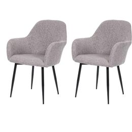 HHG - neuwertig] 2er-Set Esszimmerstuhl 240, Stuhl Küchenstuhl, Retro Design Stoff/Textil grau, schwarze Beine - grey