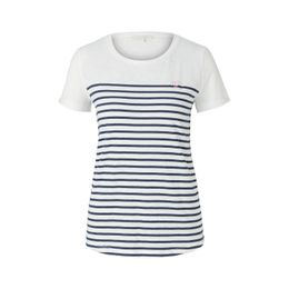 Tom Tailor Denim Damen Gestreiftes T-Shirt mit kleiner Stickerei, blau, Streifenmuster, Gr. XL