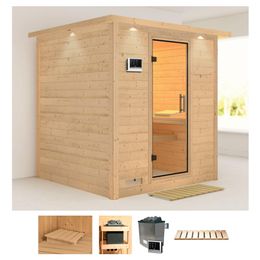 Karibu Sauna "Menja" Saunen 9-kW-Ofen mit externer Steuerung beige (naturbelassen) Saunen