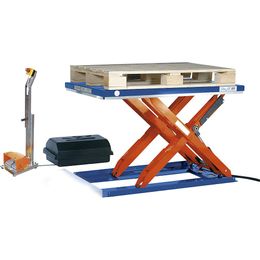 Edmolift Flachform-Hubtisch, LxB 1500 x 800 mm, Hubbereich bis 800 mm, Plattform geschlossen, 400 V, Fu&szlig;-Bedienelement