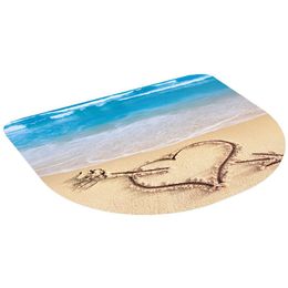 Santosini Weichschaum-Badematte Halbrund, ca. 50 x 55 cm - Strand mit Herz