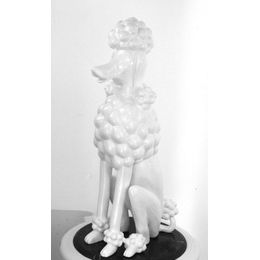 Casa Padrino Skulptur Dekofigur Pudel Hund Weiß H. 63 cm