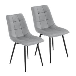 Juskys Esszimmerstühle Blanca 2er Set - Samt Stühle gepolstert - Stuhl Esszimmer & Küche Hellgrau