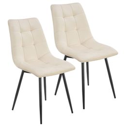 Juskys Esszimmerstühle Blanca 2er Set - Samt Stühle gepolstert - Stuhl Esszimmer & Küche Beige