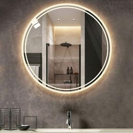 Rund Badspiegel mit Beleuchtung - Antibeschlag led Badezimmerspiegel mit umlaufenden Raumlicht und hinterleuchtet - Dimmbar 3 Lichtfarben