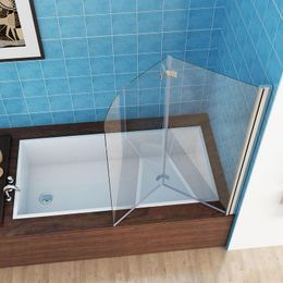 MIQU - 110 x 140 cm Badewannen 2 tlg. Faltwand Aufsatz 180° Duschwand Duschabtrennung Nano Glas