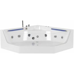 Beliani Whirlpool-Badewanne Weiß 211 x 150 cm Eckmodell mit led mit 7 Farben Sanitäracryl Badezimmer - Weiß