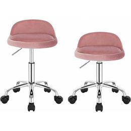 2X Bürohocker mit Rollen Drehhocker höhenverstellbar Sitzhöhe 43-54,5 cm rosa - rosa - WOLTU