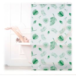 Duschrollo Blätter, 100x240cm, Seilzugrollo f. Dusche & Badewanne, wasserabweisend, Decke & Fenster, weiß/grün - Relaxdays