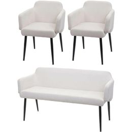 Neuwertig] Esszimmer-Set HHG 073, 2er-Set Stuhl+Sitzbank Esszimmergruppe Sitzgruppe Esszimmergarnitur, Stoff/Textil creme-weiß - white