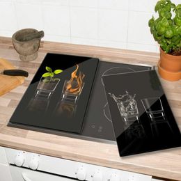 K&L WALL ART K&l Wall Art - Hygienische Arbeitsplatte Küche Herdabdeckplatte Glasabdeckplatte Four Elements (60x52cm) - Schwarz