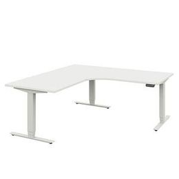 Röhr-Bush röhr Techno elektrisch höhenverstellbarer Schreibtisch weiß L-Form, C-Fuß-Gestell silber 180,0 x 80,0/100,0 cm