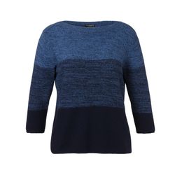 Via Appia Due Große Größen: Feinstrickpullover mit Blockstreifen und 3/4-Arm, indigo, Gr.46