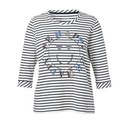 Via Appia Due Große Größen: Gestreiftes Sweatshirt mit Metallic-Frontprint, marine gestreift, Gr.44