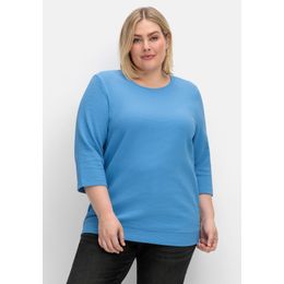 sheego Große Größen: Sweatshirt aus Waffelpiqué, mit Zierband seitlich, himmelblau, Gr.56/58