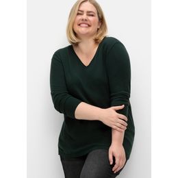 sheego Große Größen: Flauschiger Pullover mit V-Ausschnitt, tiefgrün, Gr.56/58
