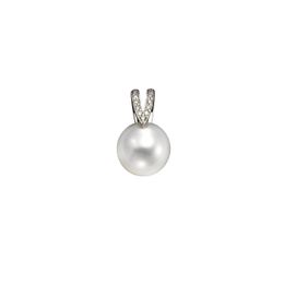 OROLINO Kettenanhänger 585 Gold Perle 9,5-10mm + Brillanten 0,06ct., grau|silberfarben