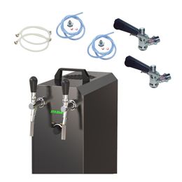 ich-zapfe Komplett Set - Zapfanlage, Bierzapfanlage STREAM 50K mit Luftpumpe Bierkoffer, Durchlaufkühler 2-leitig Trockenkühler, bis zu 55 Liter/h - BLACK EDITION, Zapfkopf 2:Flach,Zapfkopf:KeyKeg