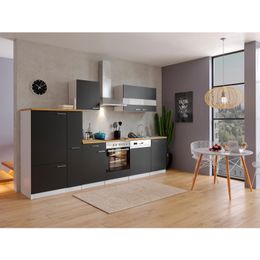 respekta K&uuml;chenzeile KB310WSC 310 cm Wei&szlig; - Schwarz mit Glaskeramikkochfeld
