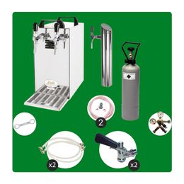 ich-zapfe Untertheken Komplett Set - Zapfanlage, Bierzapfanlage - Kontakt 40 2-leitig Trockenkühler, Durchlaufkühler 50 Liter/h, inkl. Schanksäule, Green Line, Zapfkopf:KeyKeg,Zapfkopf 2:KeyKeg