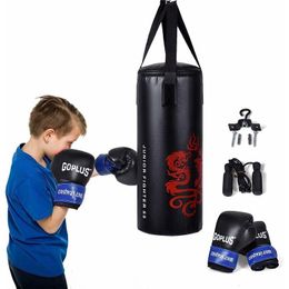 Goplus - 10 kg Boxsack Set, Kinder Boxset, Boxing Set mit Boxhandschuhe & Springseil, Punching Bag mit Füllung, aus Kunstleder, inkl. Tragetasche &