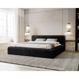 Polsterbett 180x200 cm Enjoy - Schlafzimmerbett mit Bettkasten & Lattenrost - Stoff Fellimitat - Schwarz - Schwarz - Graingold