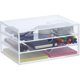 Relaxdays - Schubladenbox Acryl, hbt: 11,5 x 23,5 x 16,5 cm, Organizer Kosmetik, Büro, Acrylbox mit 3 Fächern, transparent