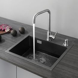 CECIPA - Spülen mit 1 Becken, Einzelbecken-Küchenspülbecken, 50 x 45 Arbeitsplatte oder eingebauter Edelstahl 304 mit Abfluss und Siphon