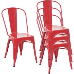 Neuwertig] 4er-Set Stuhl HHG 791, Bistrostuhl Stapelstuhl, Metall Industriedesign stapelbar rot - red