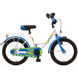 Kinderfahrrad Bachtenkirch "Kinderfahrrad "POLIZEI" kristall-weiß/blau/neon" Fahrräder Gr. 29 cm, 16 Zoll (40,64 cm), weiß (weiß, blau) Kinder Kinderfahrräder