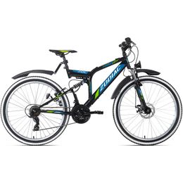 KS-Cycling Mountainbike KS CYCLING "Zodiac" Fahrräder Gr. 48 cm, 26 Zoll (66,04 cm), schwarz (schwarz, grün) Full Suspension