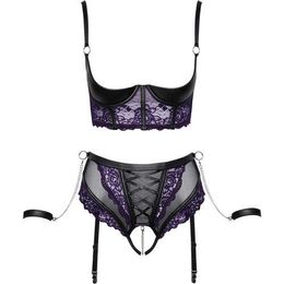 Cottelli Bondage Hebe plus Straps-Slip ouvert im edlen Material-Mix