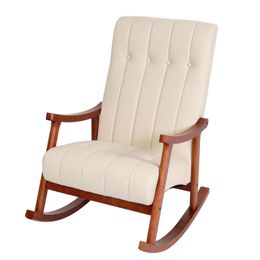 Schaukelstuhl MCW-K10, Schaukelsessel Schwingstuhl Relaxsessel MVG ~ Kunstleder creme, Gestell Walnuss-Optik
