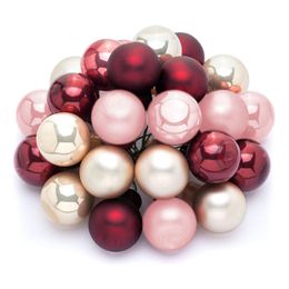 buttinette Weihnachtskugeln am Draht, creme, marsala, pink, 2 cm Ø, 24 Stück