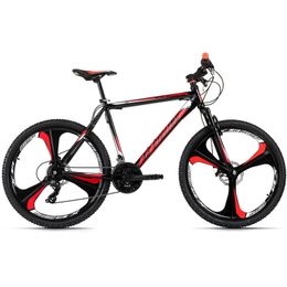 KS-Cycling Mountainbike KS CYCLING "Sharp" Fahrräder Gr. 46 cm, 26 Zoll (66,04 cm), schwarz (schwarz, rot) Hardtail