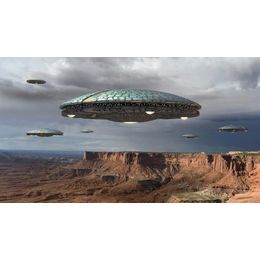 papermoon Fototapete "UFO-Invasion" Tapeten Gr. B/L: 5,00 m x 2,80 m, Bahnen: 10 St., bunt Fototapeten