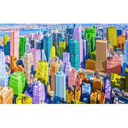 papermoon Fototapete "POP ART-NEW YORK MANHATTAN KUNST SKYLINE STADT FARBIG" Tapeten Gr. B/L: 4,50 m x 2,80 m, Bahnen: 9 St., bunt Fototapeten
