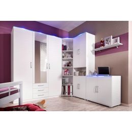 Jugendzimmer-Set Priess Schlafzimmermöbel-Sets Gr. 3-türig, mit blauer LED-Beleuchtung, weiß Baby Komplett-Kinderzimmer