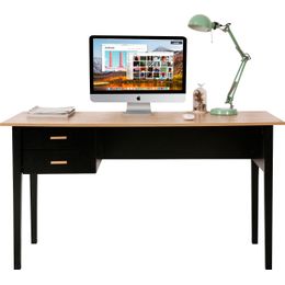 Schreibtisch Andas "Herdis" Tische Gr. B/H/T: 140 cm x 75 cm x 60 cm, 2 Schubladen, schwarz (schwarz, natur, schwarz, natur) Schreibtische mit 2 Schubladen