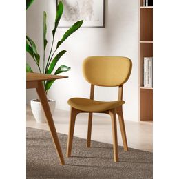Stuhl Inosign "COZY" Stühle Gr. B/H/T: 50 cm x 88 cm x 62 cm, 2 St., Microfaser Veloursoptik, Massivholz, gelb (yellow, buche) 4-Fuß-Stuhl Esszimmerstuhl Polsterstuhl Küchenstühle