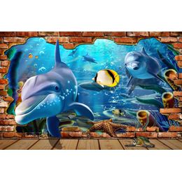 papermoon Fototapete "3D DESIGN Delfine im Meer" Tapeten Gr. B/L: 5,00 m x 2,80 m, Bahnen: 10 St., bunt Fototapeten